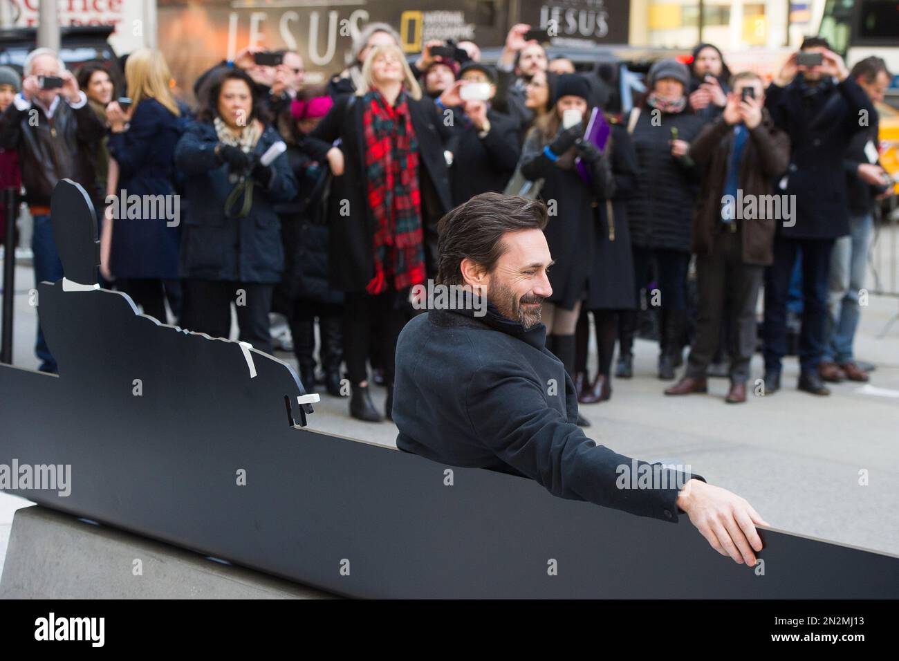 Jon Hamm helps unveil a "Mad Men" bench in front of the Time & Life ...