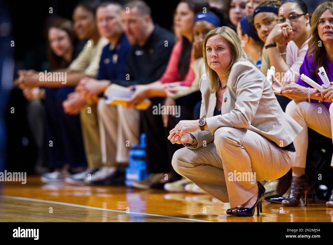 Pittsburgh head coach Suzie McConnell-Serio watches her players in the first half of a NCAA ...