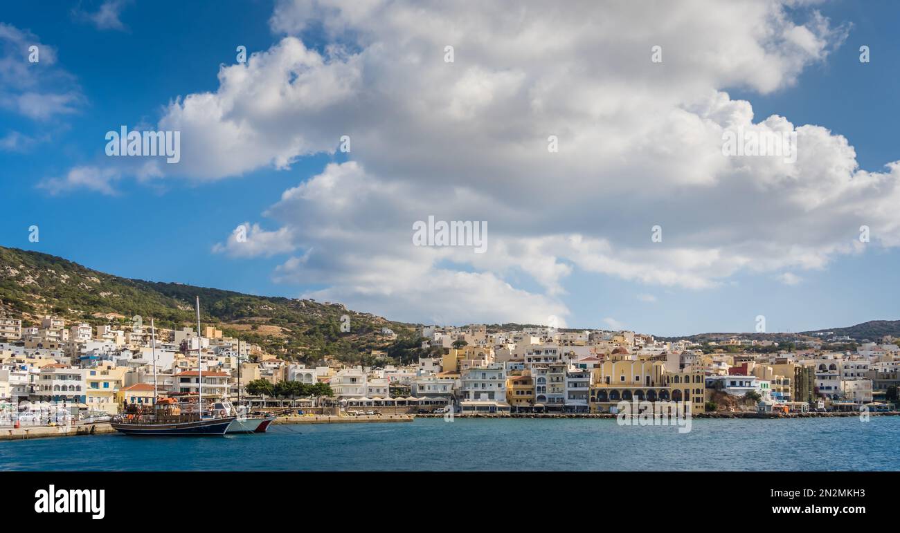 Karpathos, Greece - August 2022 : Panoramic view of the Port in Pigadia ...