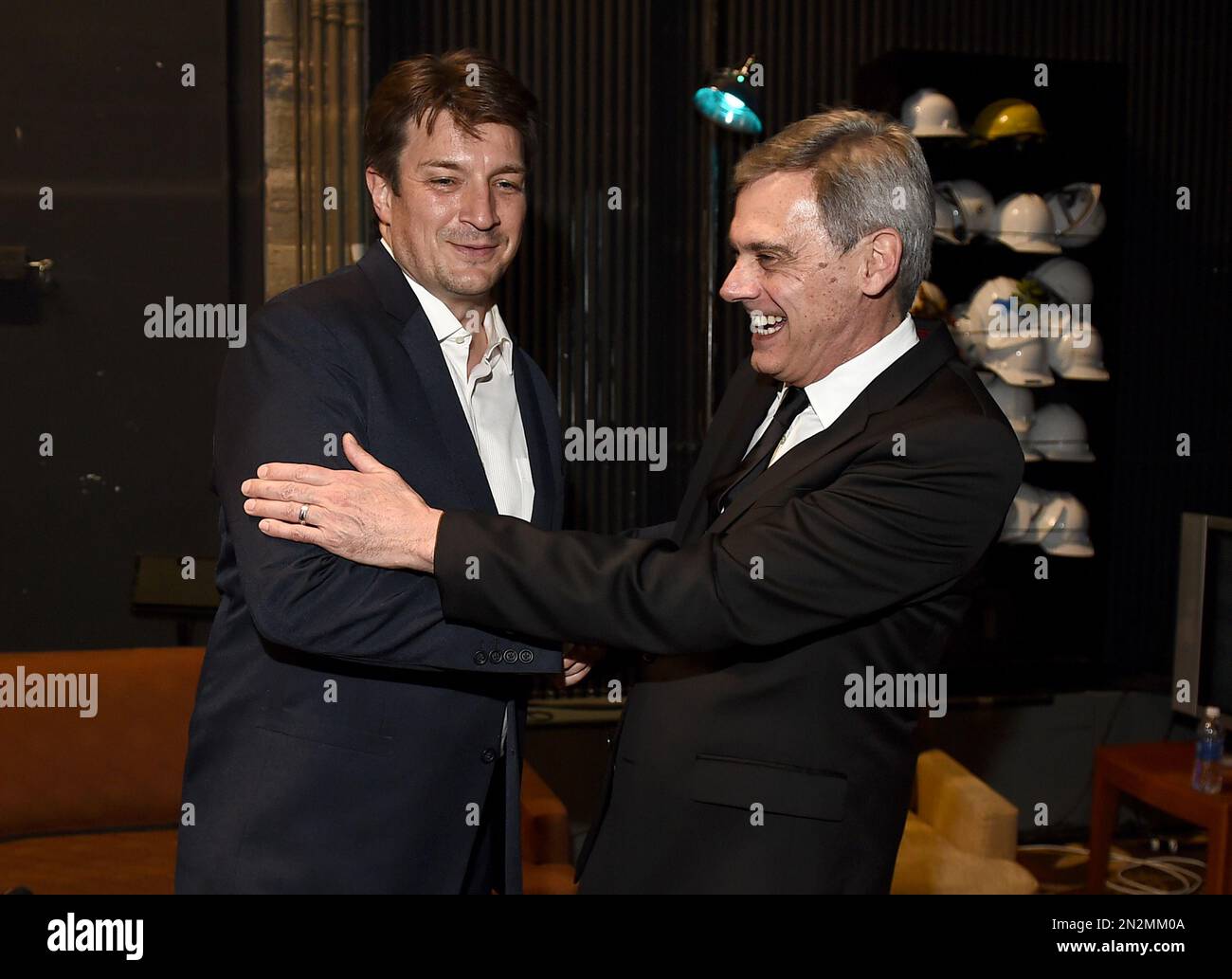 Nathan Fillion, left, and Randall Arney attend Backstage at the Geffen ...