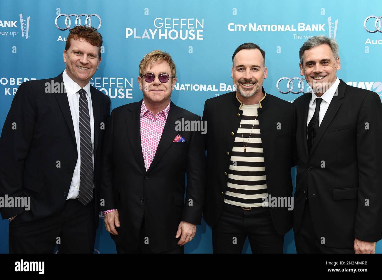 Gil Cates Jr., from left, Elton John, David Furnish and Randall Arney ...