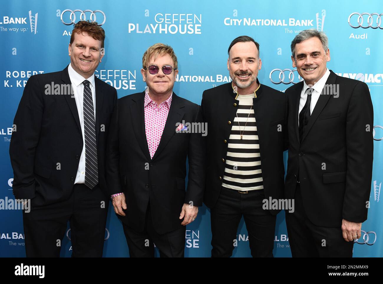 Gil Cates Jr., from left, Elton John, David Furnish and Randall Arney ...