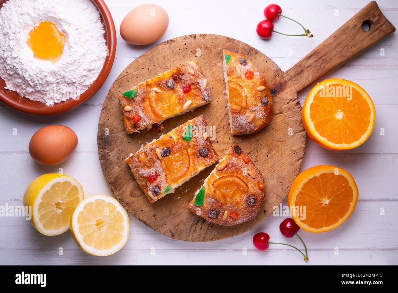 Coca de sant joan. Traditional San Juan cake to celebrate the arrival ...