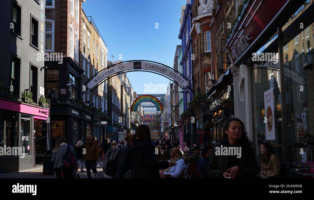London - 03 17 2022: View of Carnaby St with people and shops Stock ...