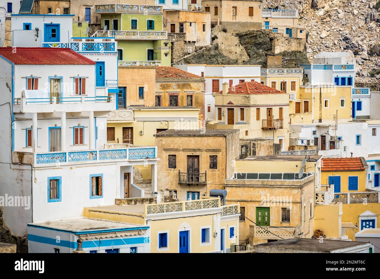 Hillside colorful homes in the old tradition village Olympos in ...