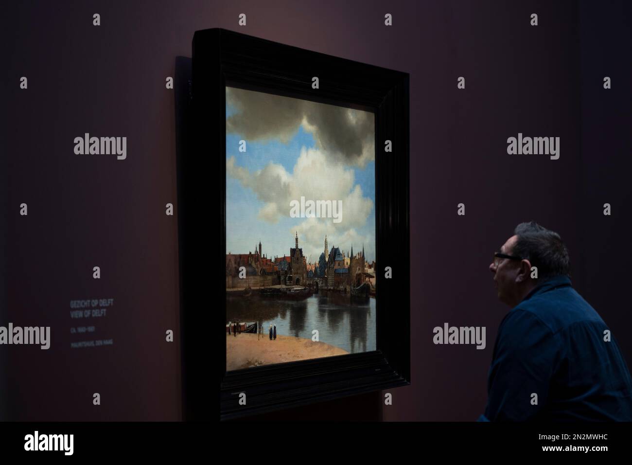A man looks at View of Delft during a press preview of the Vermeer ...