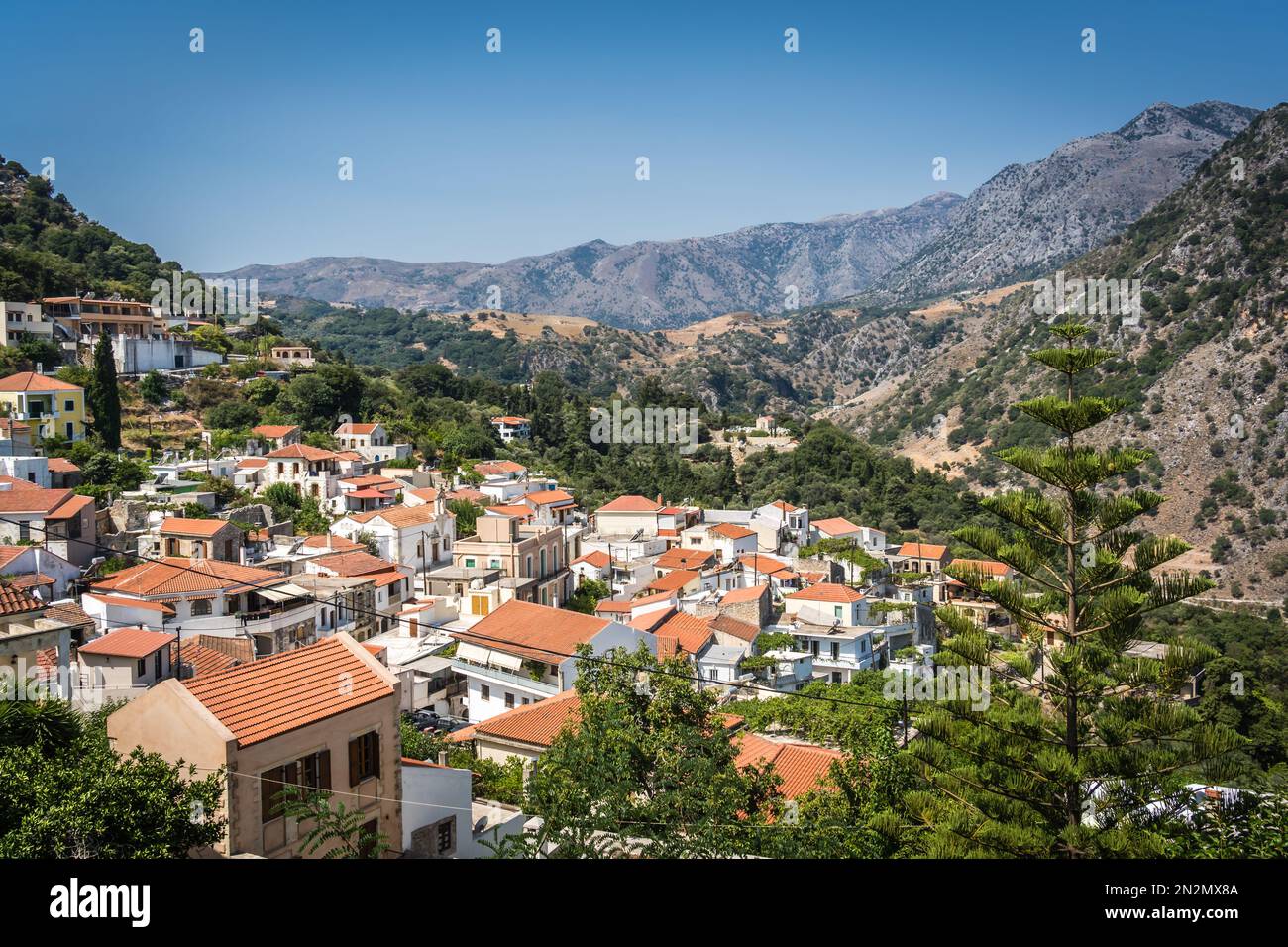 A vertical closeup shot of buildings with a mountain covered with green ...