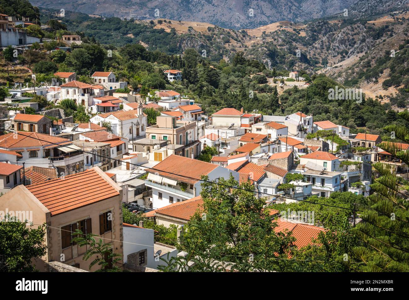 A vertical closeup shot of buildings with a mountain covered with green ...