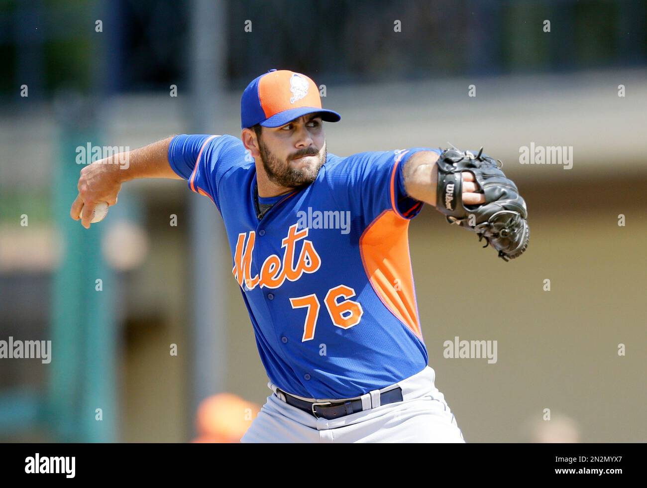 New York Mets pitcher Chase Bradford throws during a spring training ...
