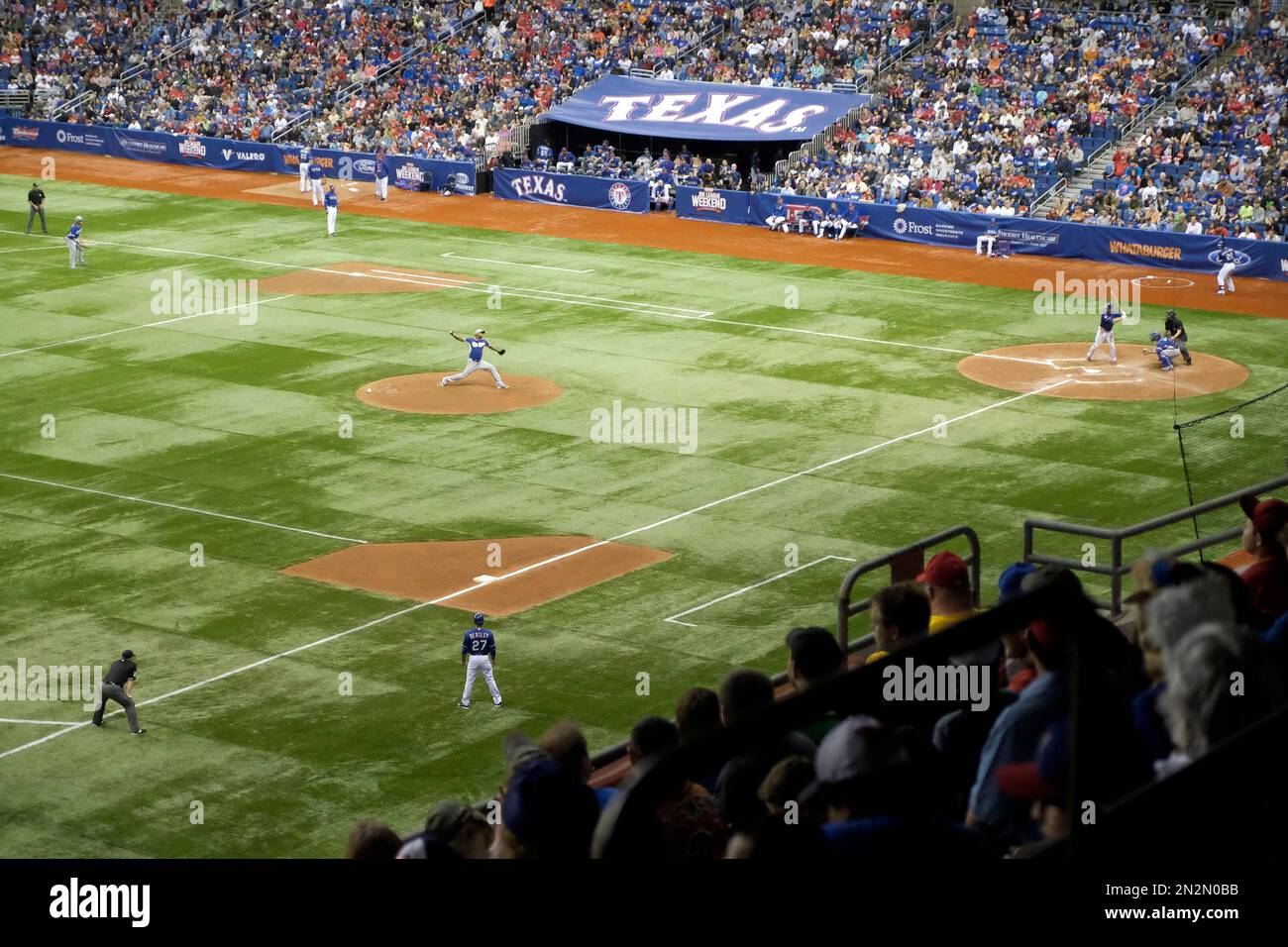 The Los Angeles Dodgers play the Texas Rangers during a spring ...