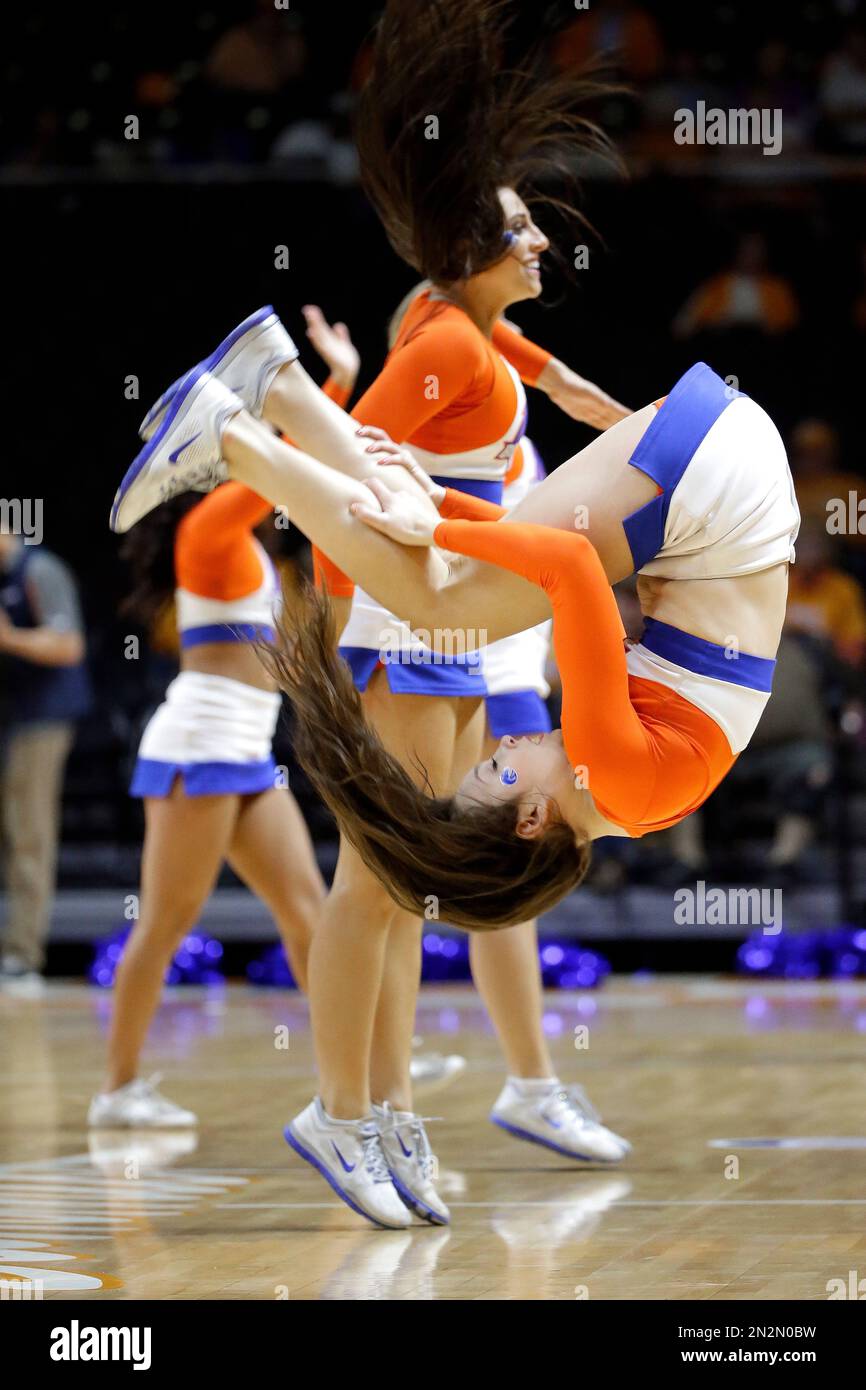 Boise State cheerleaders perform in the second half of an NCAA women's ...