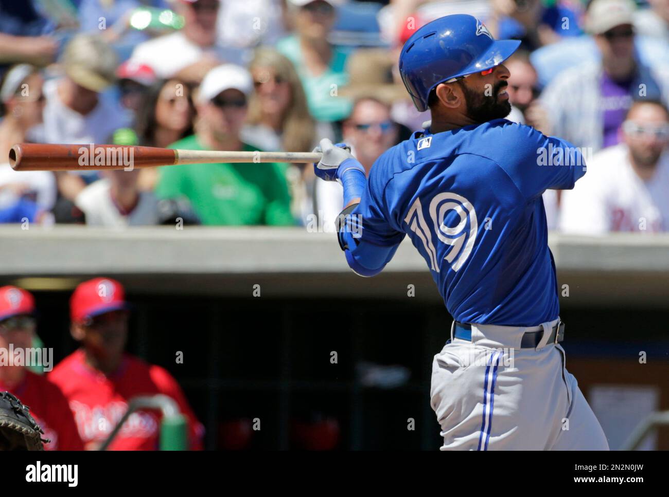 Toronto Blue Jays Jose Bautista (19) hits a first-inning, solo, home ...