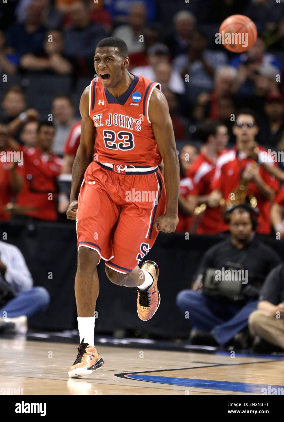 St. John's Rysheed Jordan (23) celebrates after a dunk against San ...