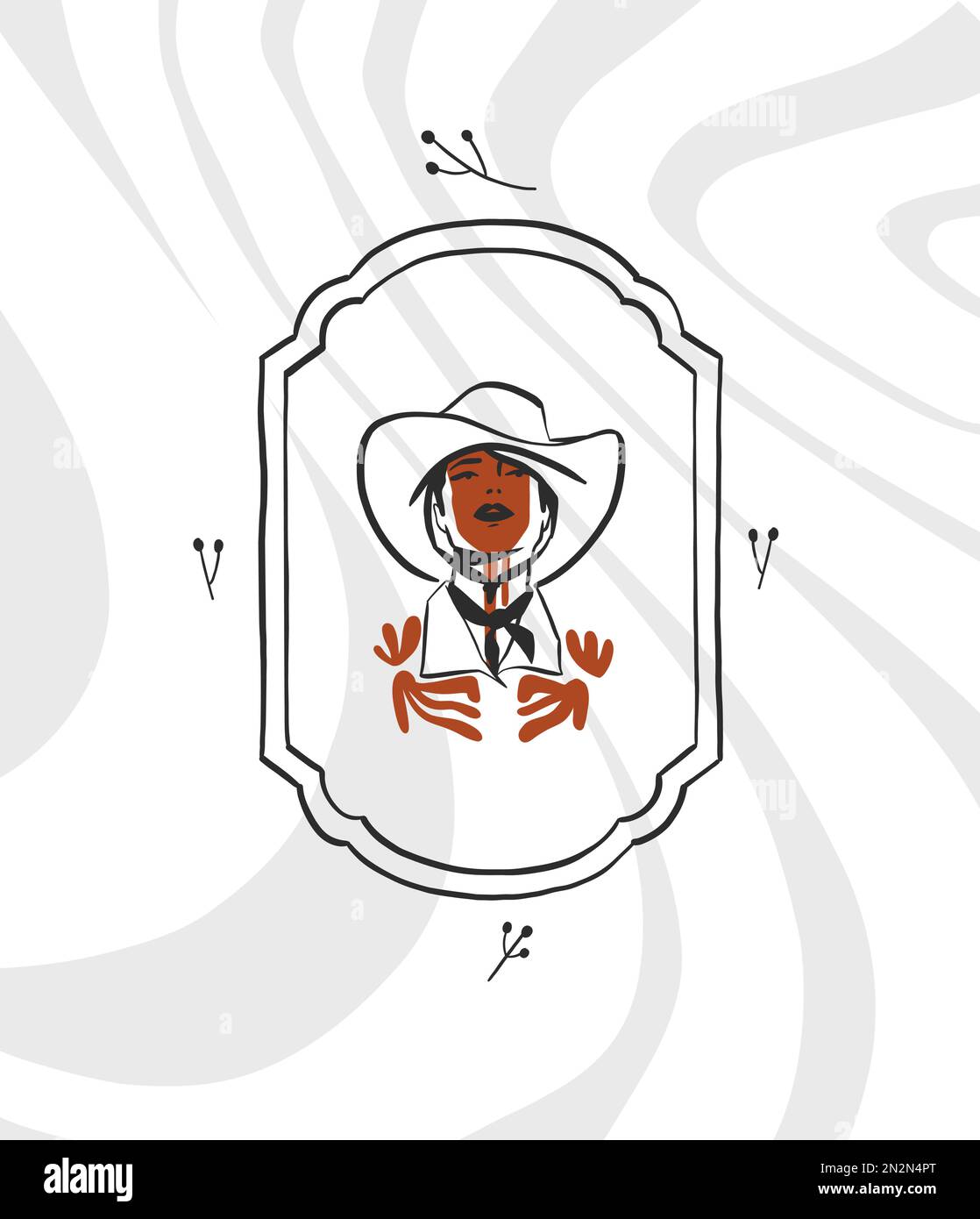 Hand Drawn Abstract Vector Graphic Clipart Illustration Boho Cowgirl In