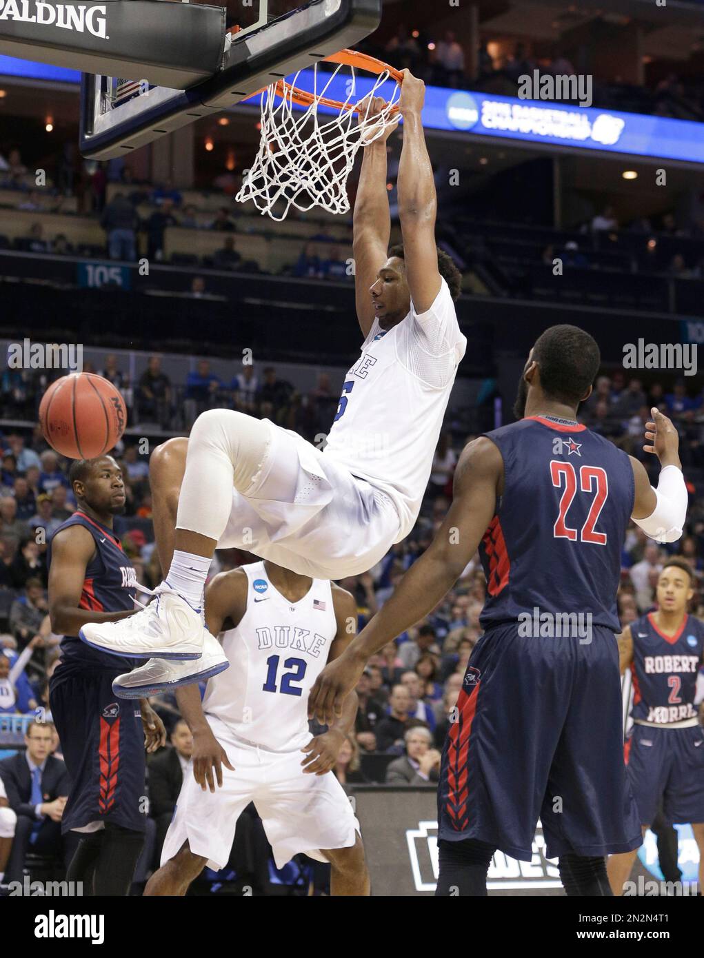 Duke's Jahlil Okafor dunks against Robert Morris during the second half ...