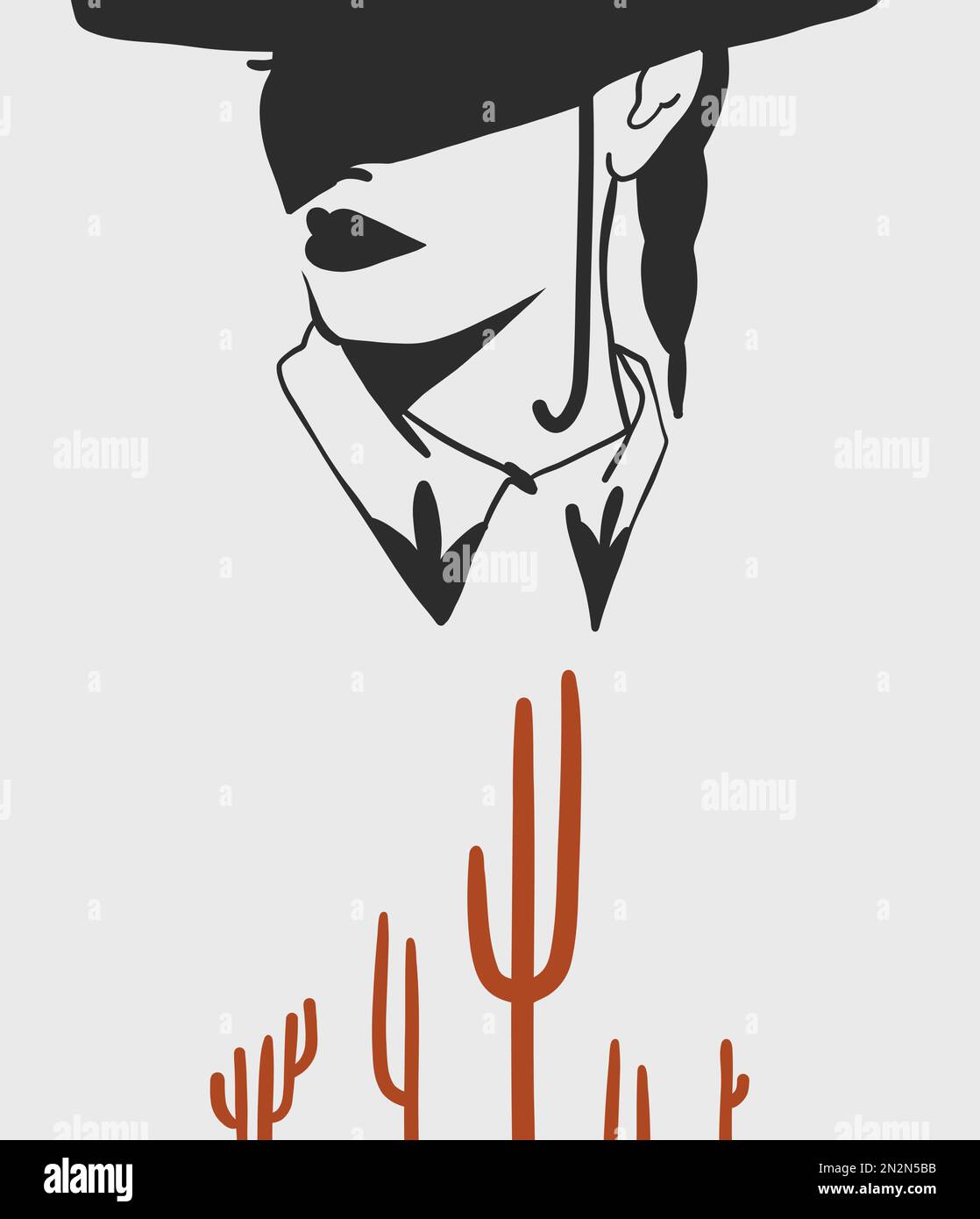 Hand drawn abstract vector graphic clipart illustration boho cowgirl in ...