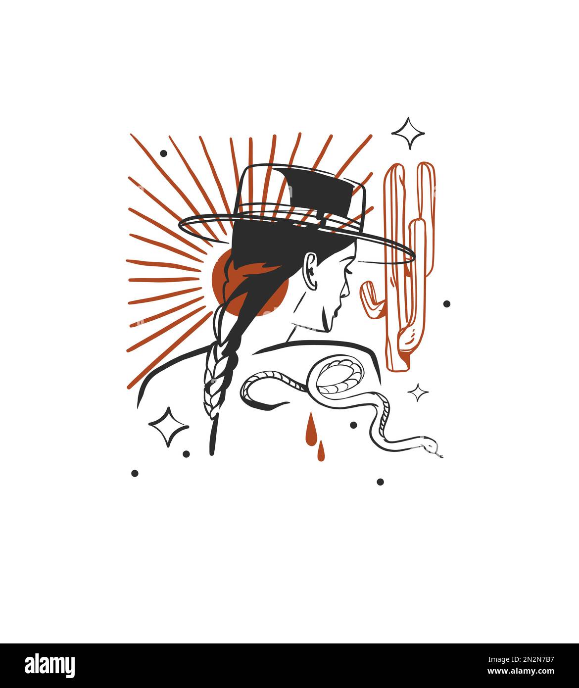 Hand Drawn Abstract Vector Graphic Clipart Illustration Boho Cowgirl In