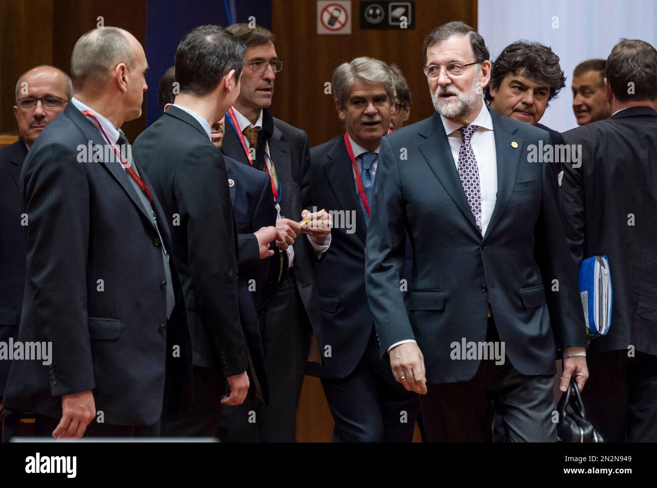 Spanish Prime Minister Mariano Rajoy, fourth right, arrives for a round ...