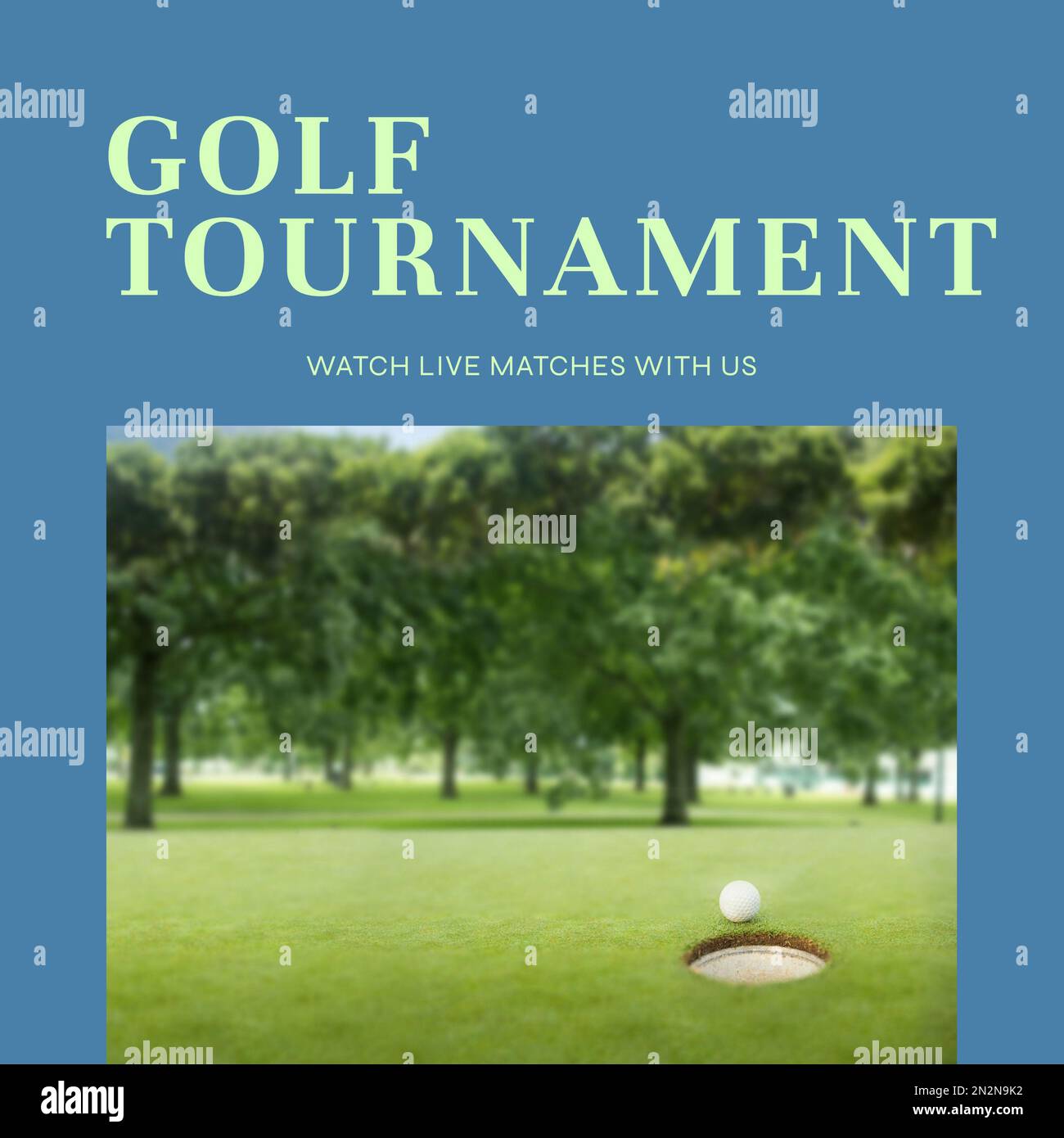 Square image of golf tournament with blurred landscape and blue frame ...