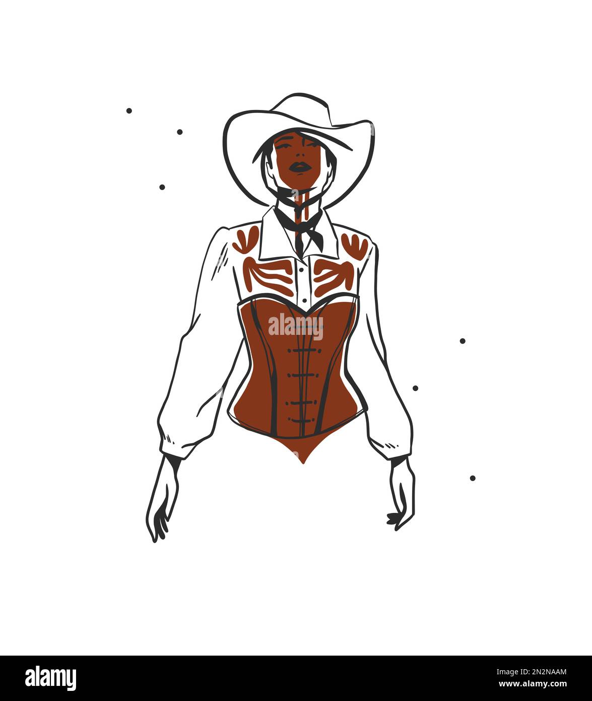 Hand drawn abstract vector graphic clipart illustration boho cowgirl in ...