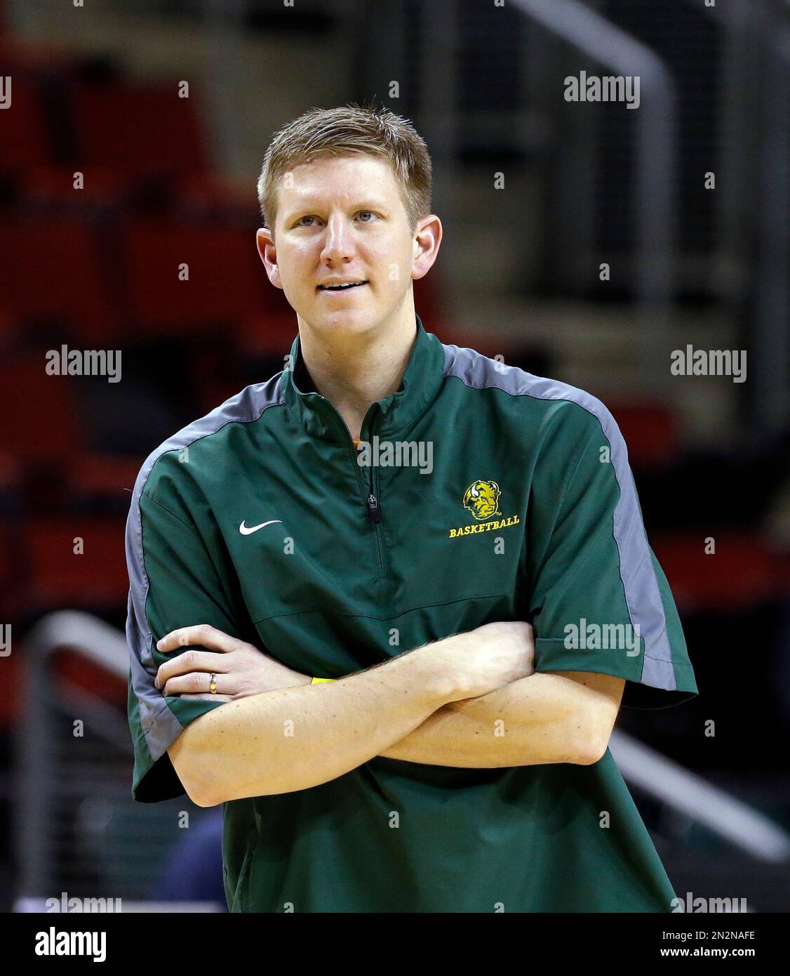 North Dakota State head coach David Richman looks on during practice ...