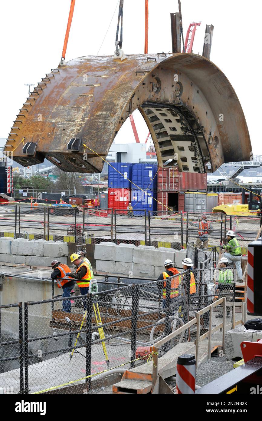 A 270-ton section of the curved front shield of "Bertha," the massive ...