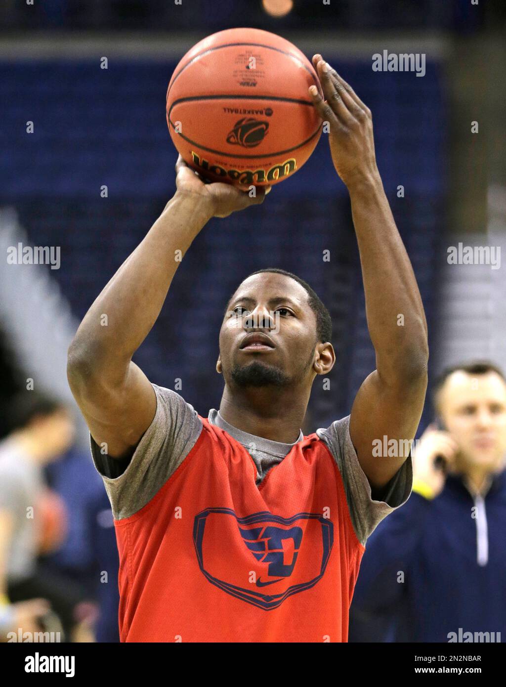 Dayton's Scoochie Smith shoots during practice for an NCAA college ...