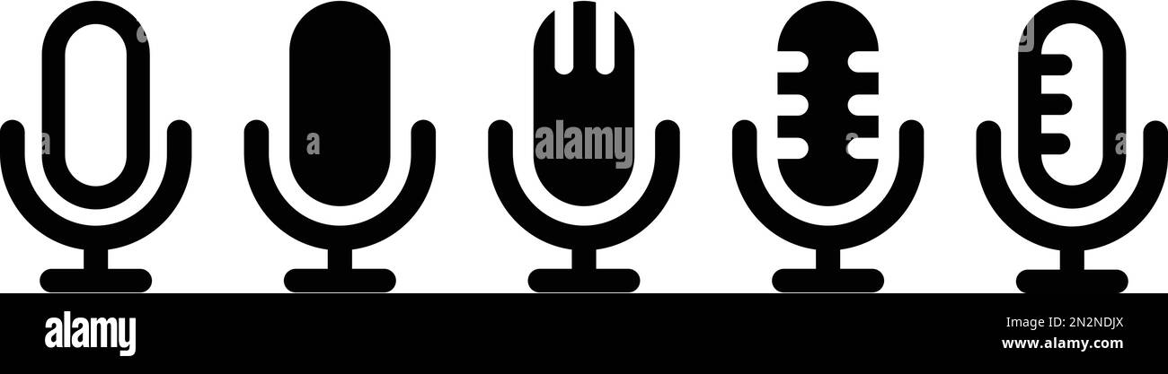Set Microphone icon. Group Audio mic. Collection Studio table ...