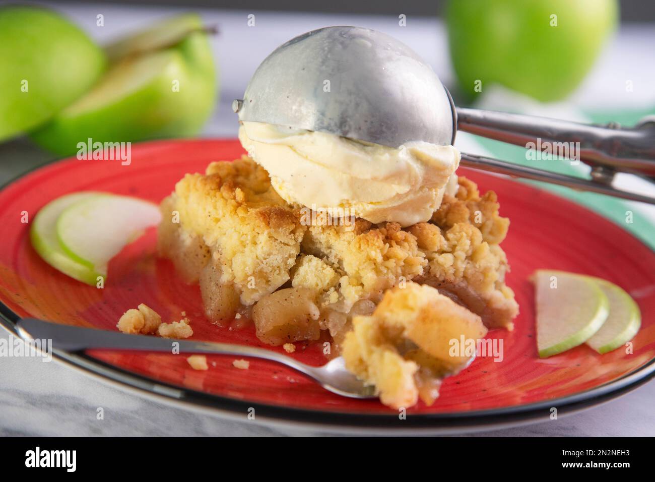 Apple crumble.The crumble is a cake with fruits. It is made with ...