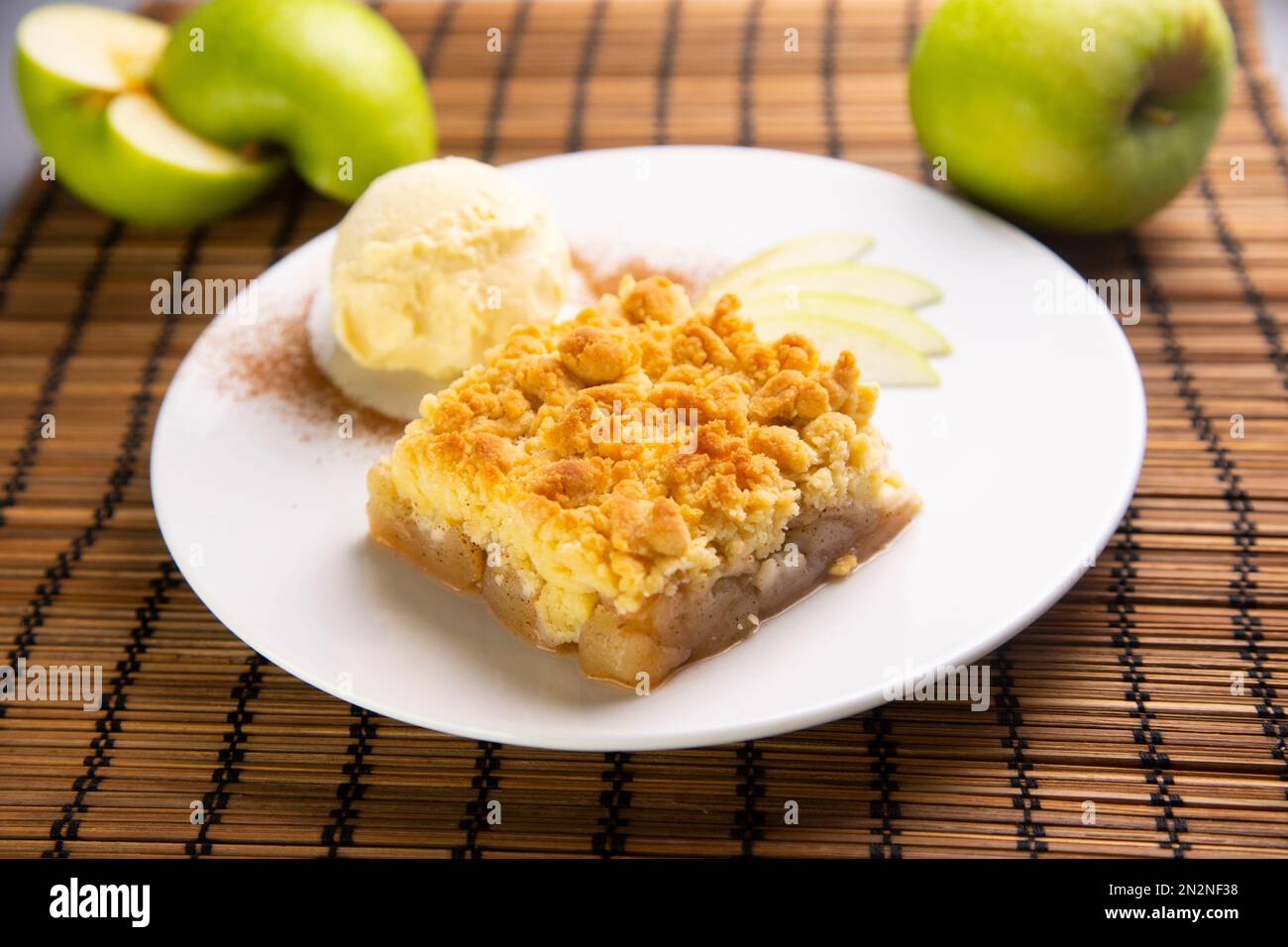 Apple crumble.The crumble is a cake with fruits. It is made with ...