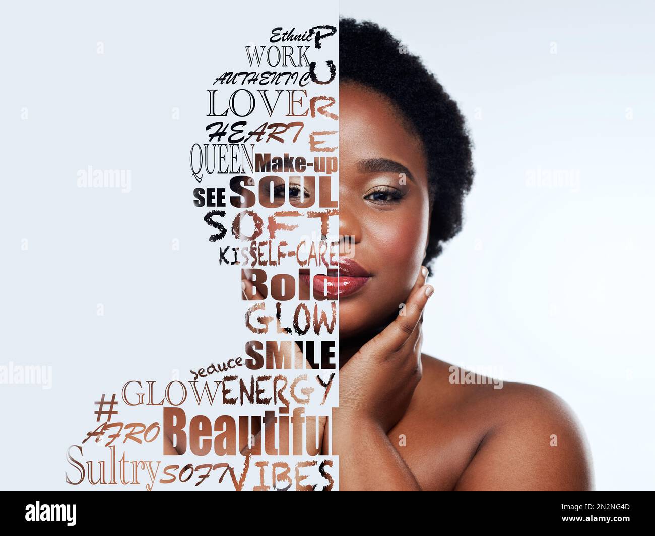 Black woman, face and quotation with motivation poster with beauty and ...