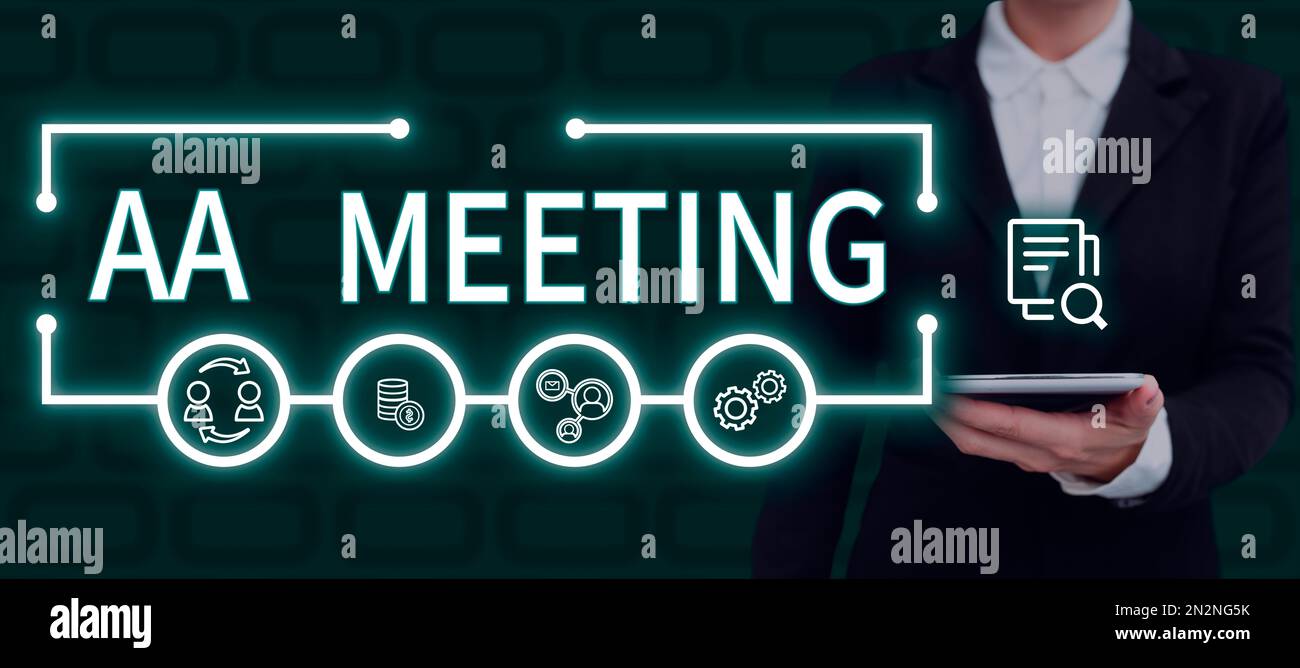 Conceptual display Aa Meeting. Business showcase gathering of alcohol ...