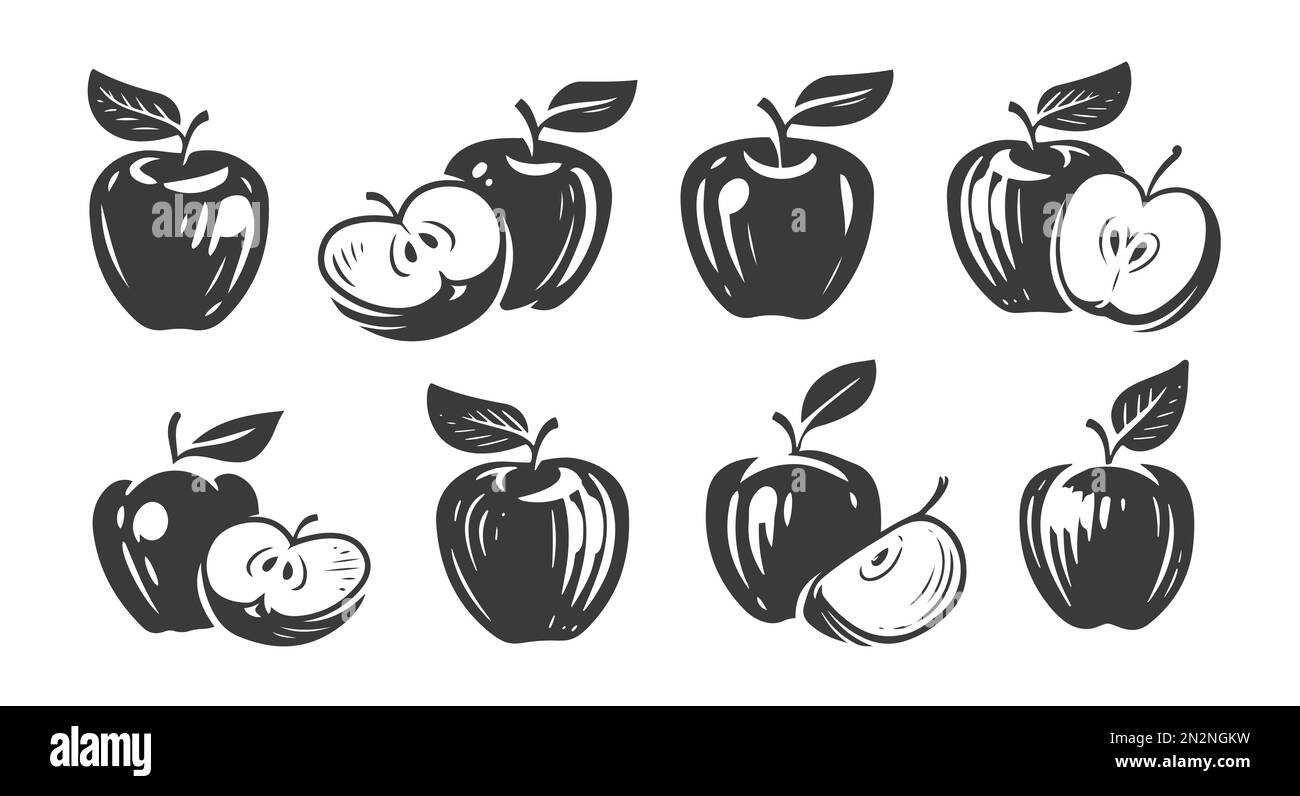 Apple with leaf symbol vector. Fruit icon set Stock Vector Image & Art ...