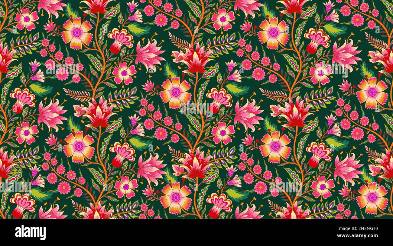 Beautiful floral romantic seamless pattern in Jacobean style.The ...