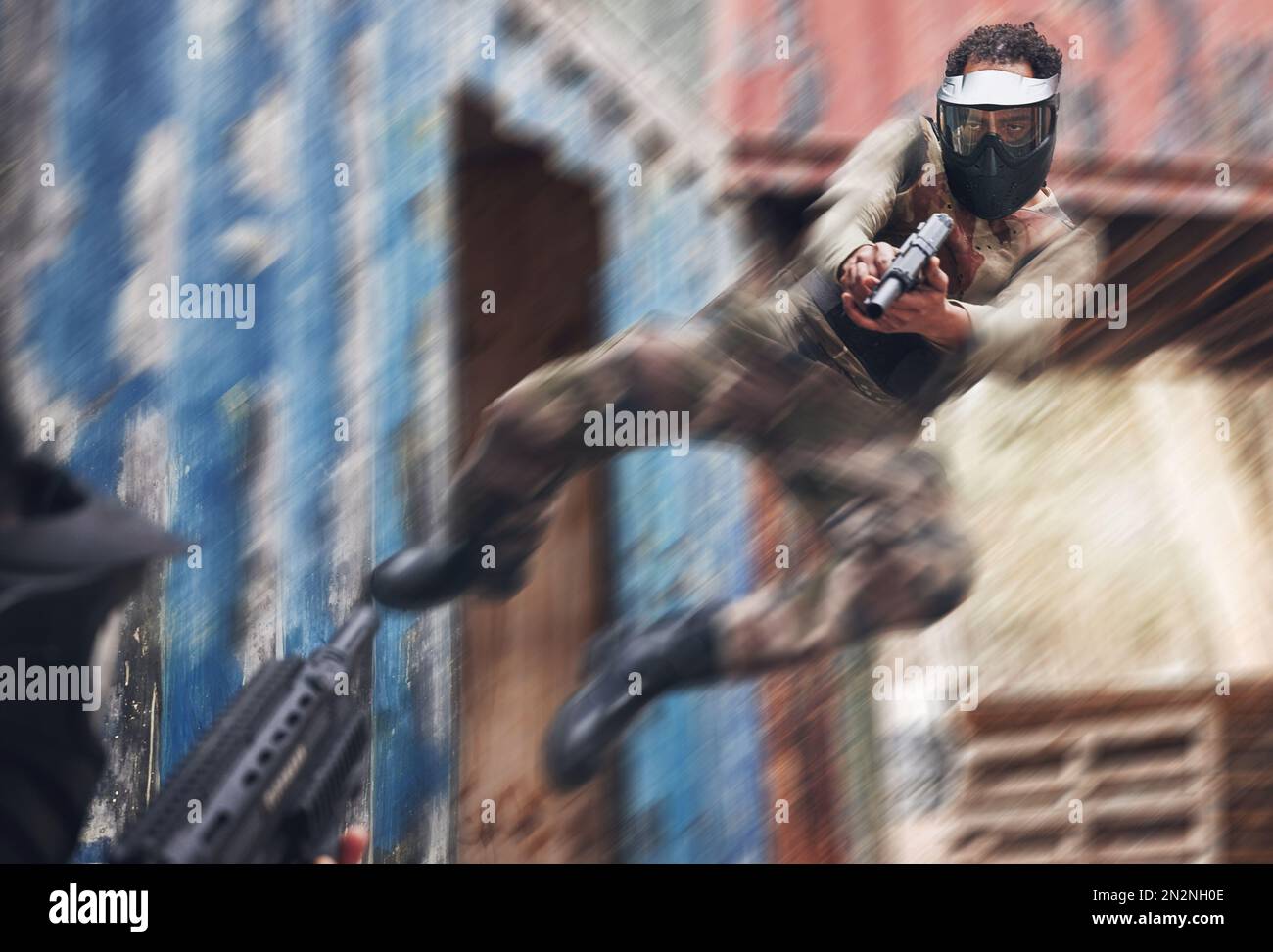 Man jumping shooting on outdoor hi-res stock photography and images - Alamy