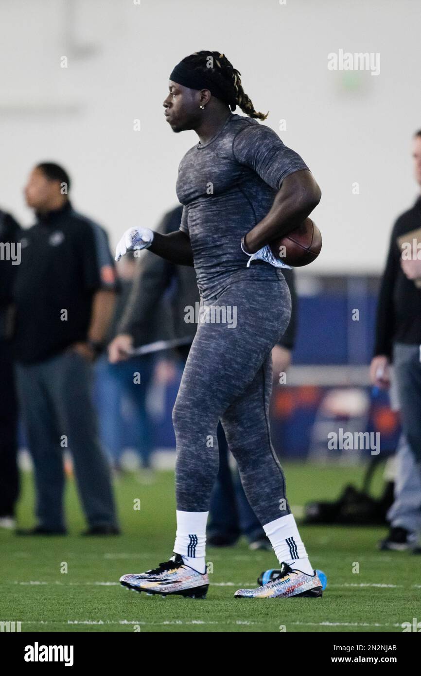 Jay Ajayi between drills during Boise State's NFL football Pro Day in ...