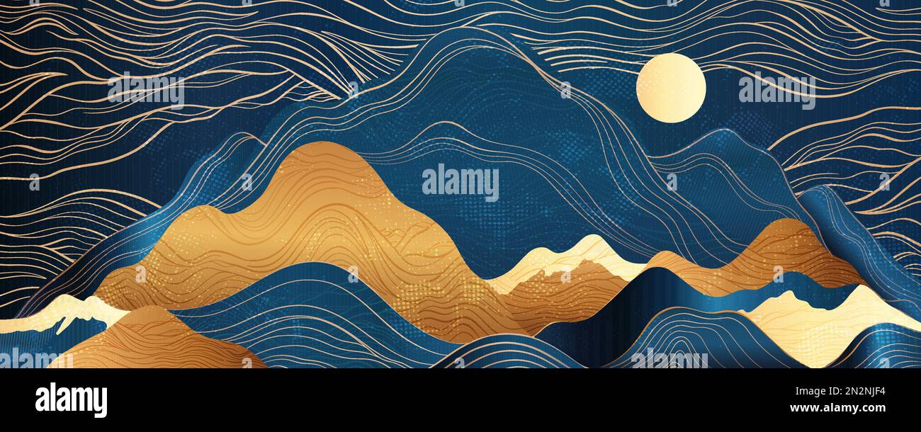Night Moon and Mountains, abstract horizontal background design.Natural ...