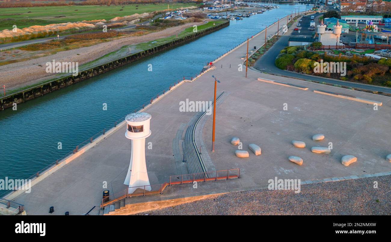 aerial view of the river arun as it enters littlehampton on the west ...