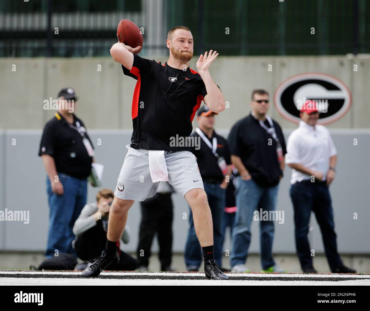 Hutson Mason looks to pass during NFL Pro Day at the University of ...