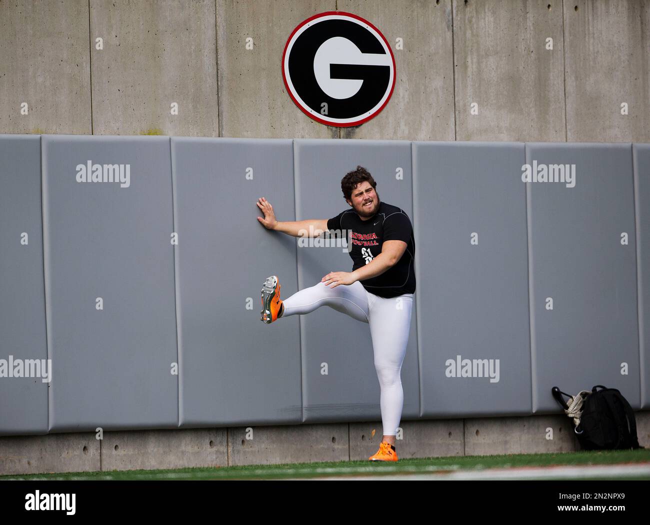 David Andrews stretches during NFL Pro Day at the University of Georgia ...