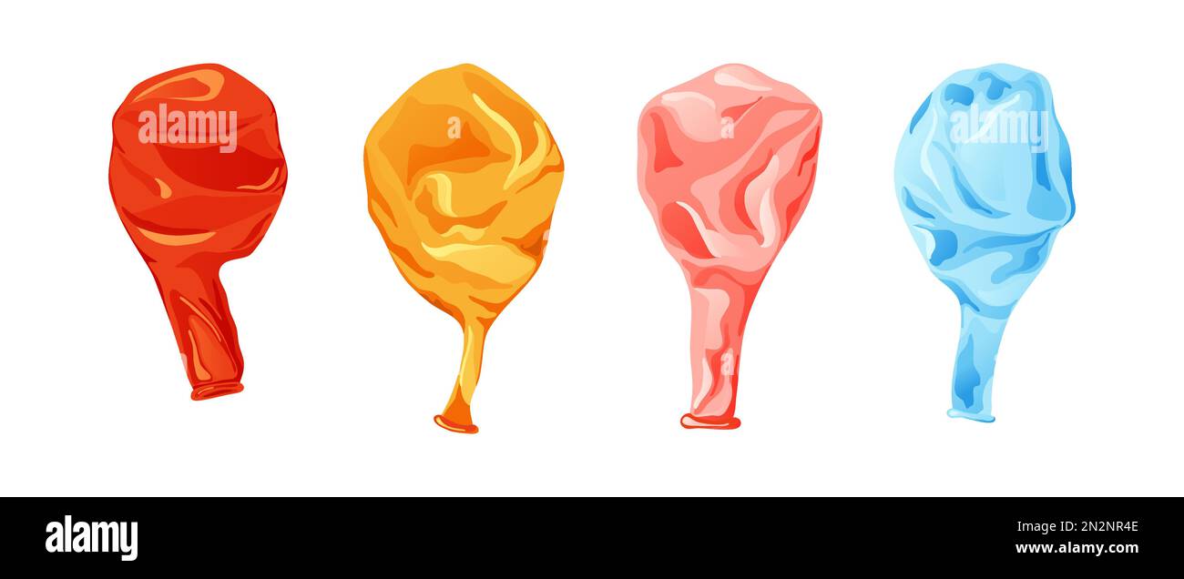 Cartoon inflatable balloon of various shapes and colors. Empty rubber ...