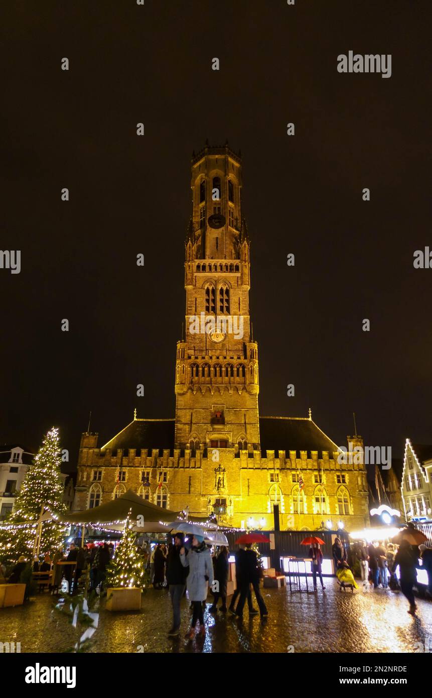 The Belfry Bruges (Brugge Belfort) a medieval bell tower at the centre ...