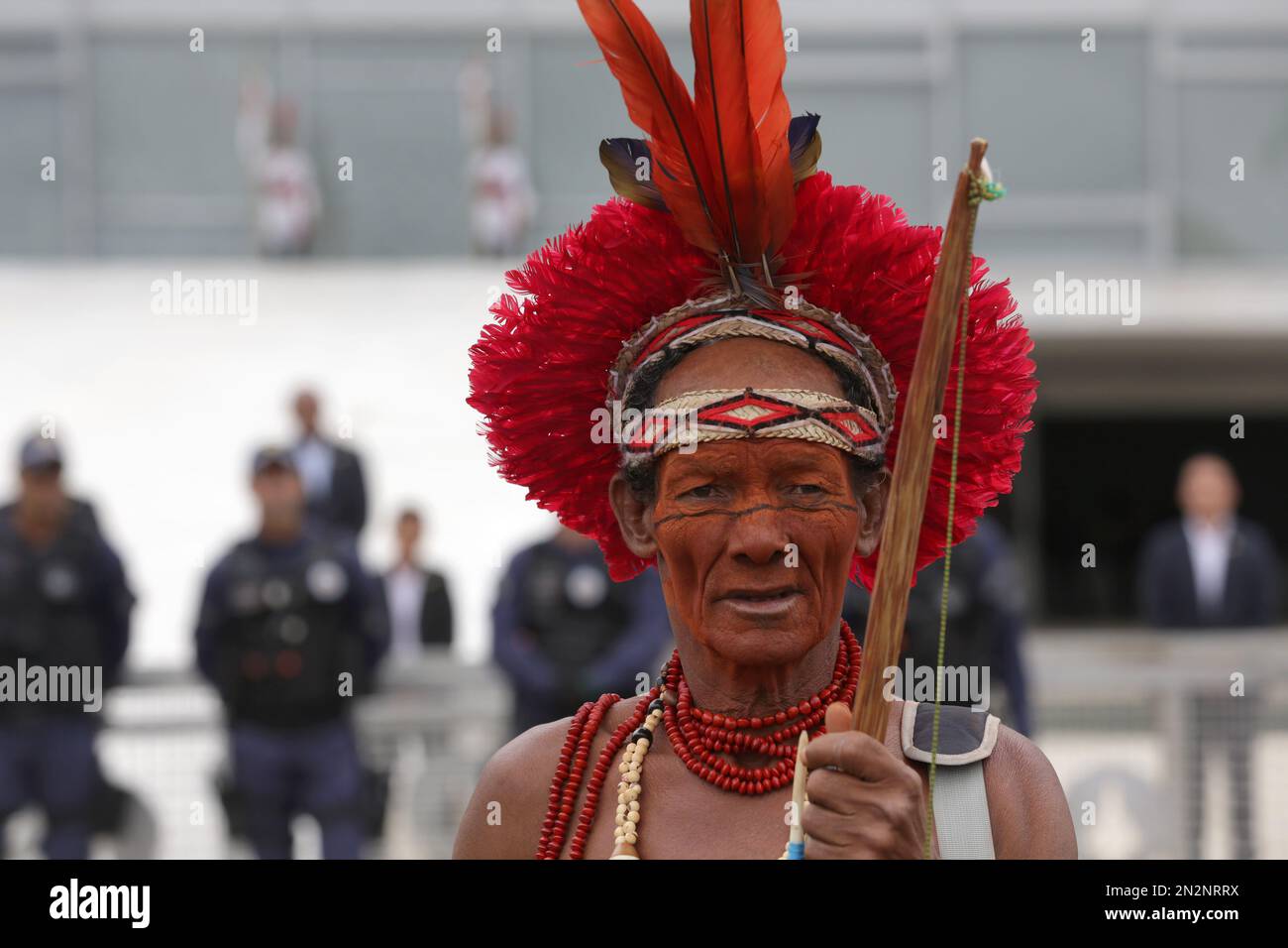 An Indian of the Pataxo tribe takes part in protest in support of ...