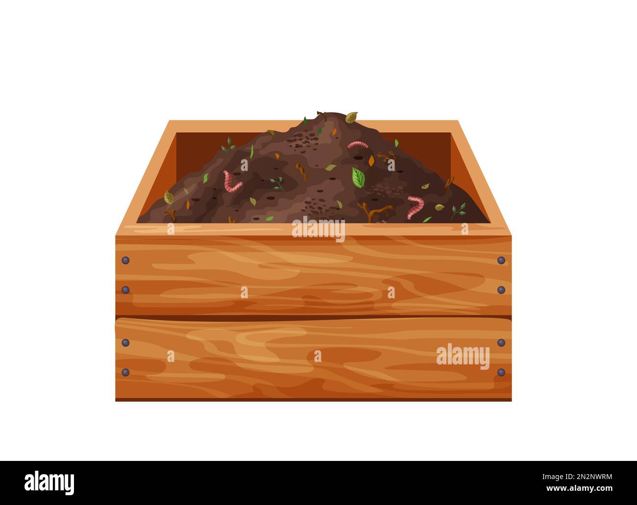 Organic soil heap for compost in wooden box, garden recycling natural ...