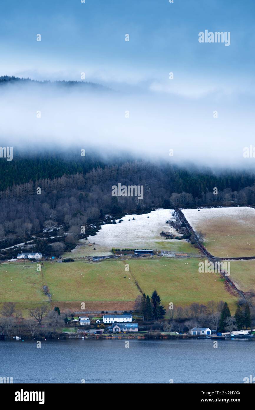 Loch Ness, Highlands, Scotland. Winter. Mountains, loch shoreside ...