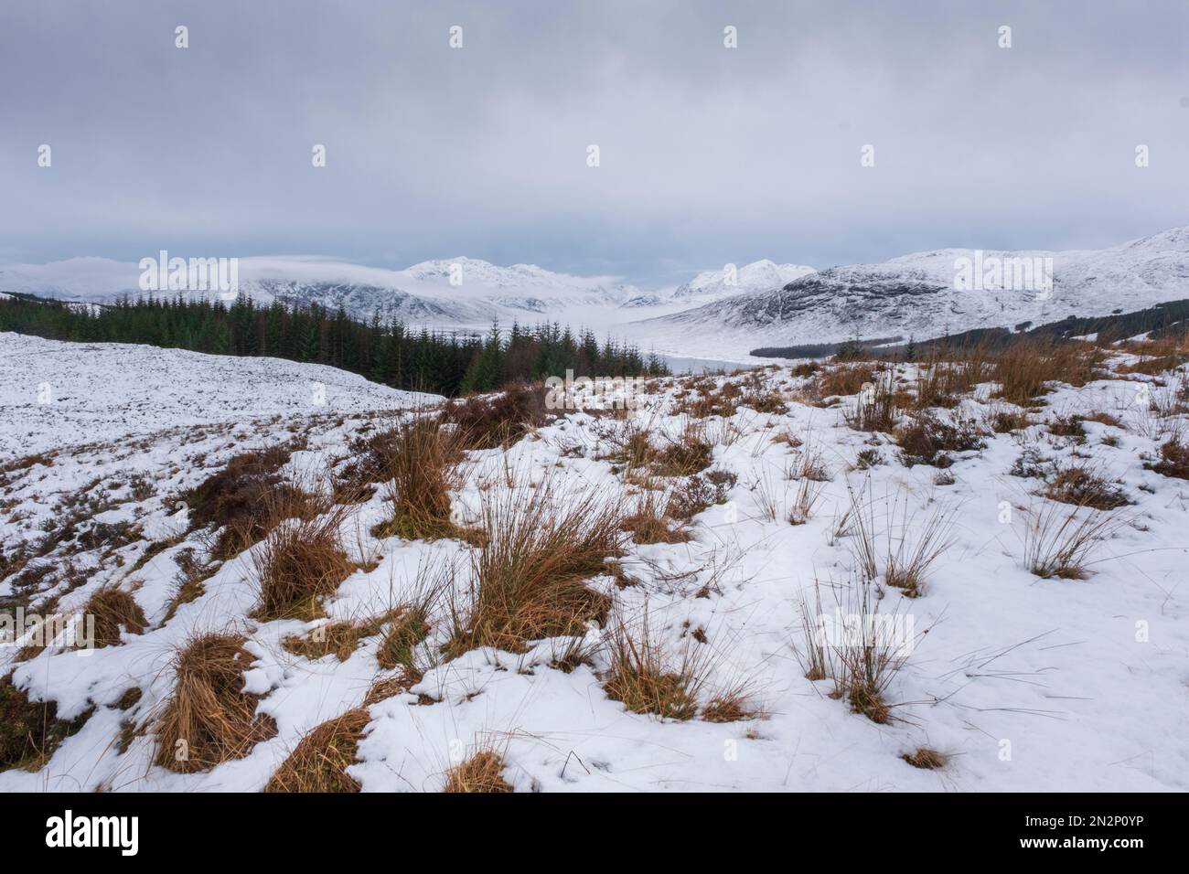 UK, Scotland. Winter landscape in the Scottish Highlands, mountains ...