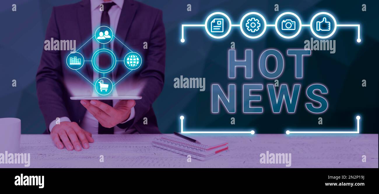Hand writing sign Hot News. Business concept subject that experiences ...