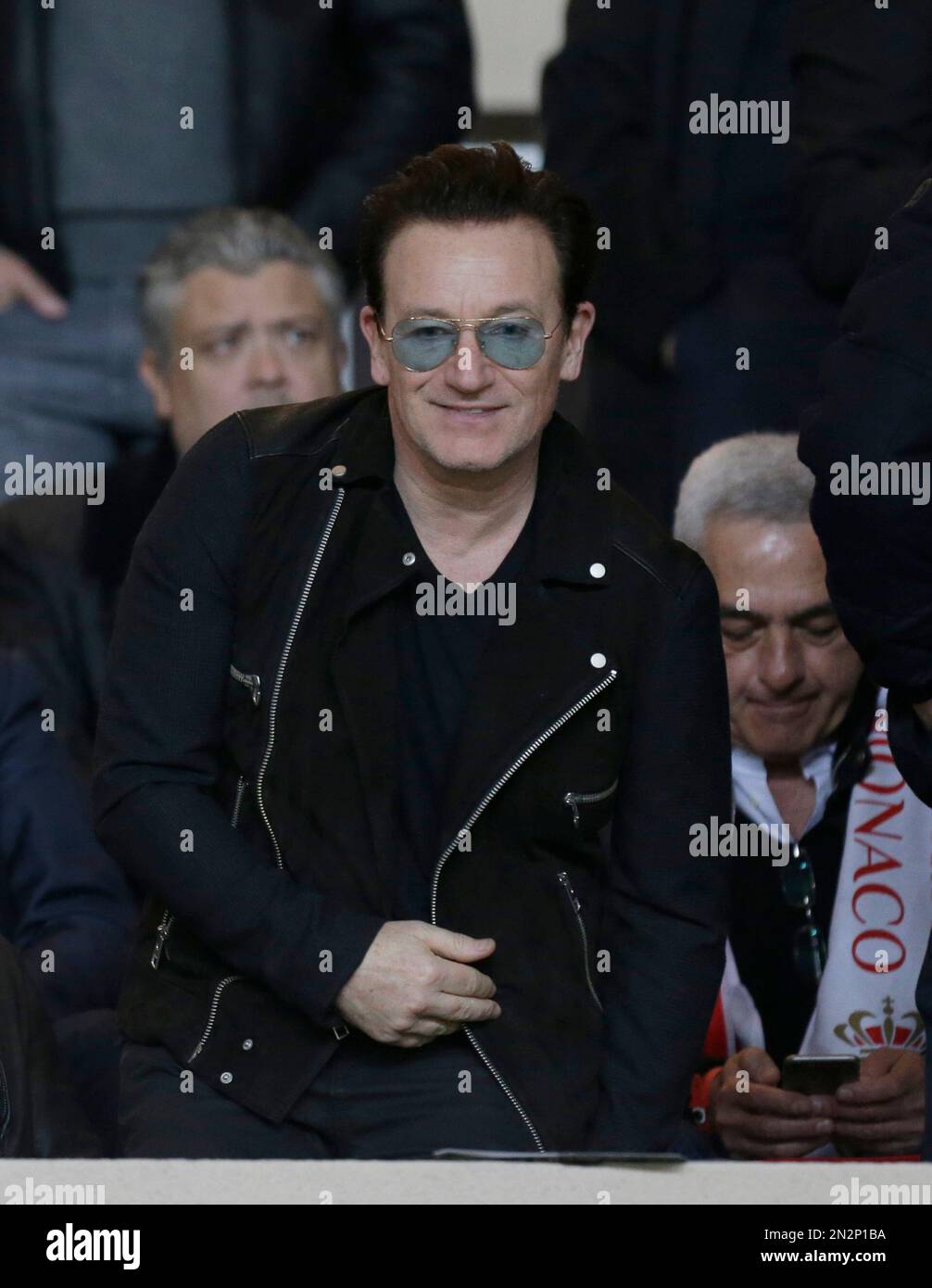 U2 singer Bono arrives in the stands to attend the Champions League ...