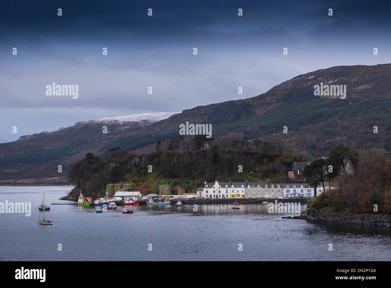 Europe, UK, Scotland, Ross-shire. Elevated view of Kyle of Lochalsh ...