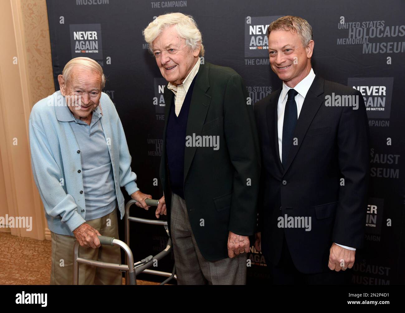Daniel Gillespie, from left, Hal Holbrook and Gary Sinise arrive at the ...